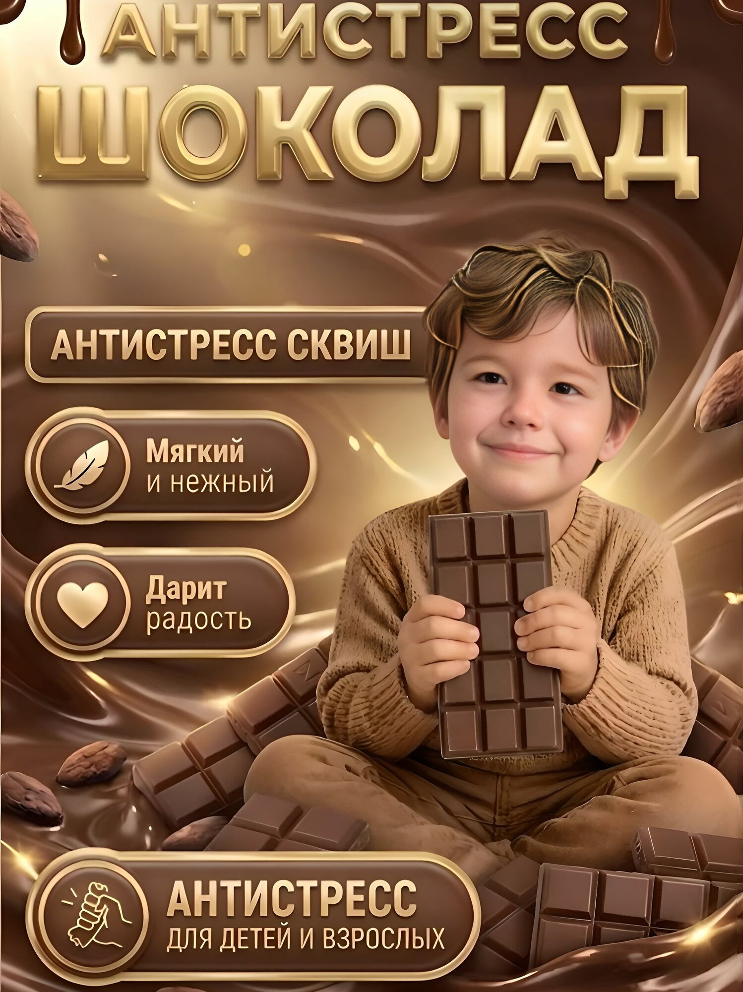 Сквиш-антистресс Шоколадка мягкая игрушка-мялка с ароматом шоколада для детей и взрослых