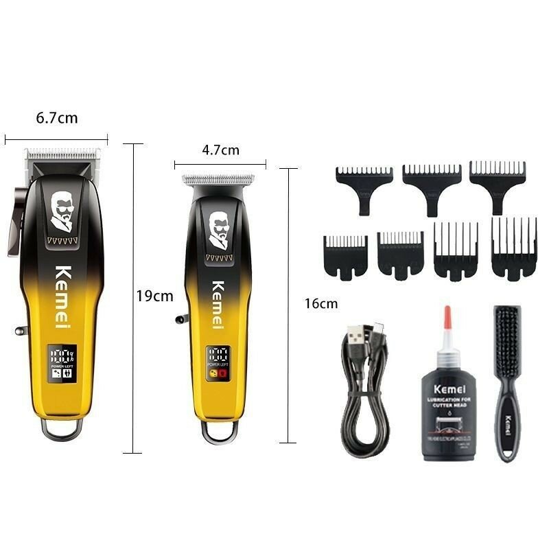 Профессиональная машинка для стрижки KM-8501, набор из двух, USB-зарядка, цифровой дисплей, для барбершопа