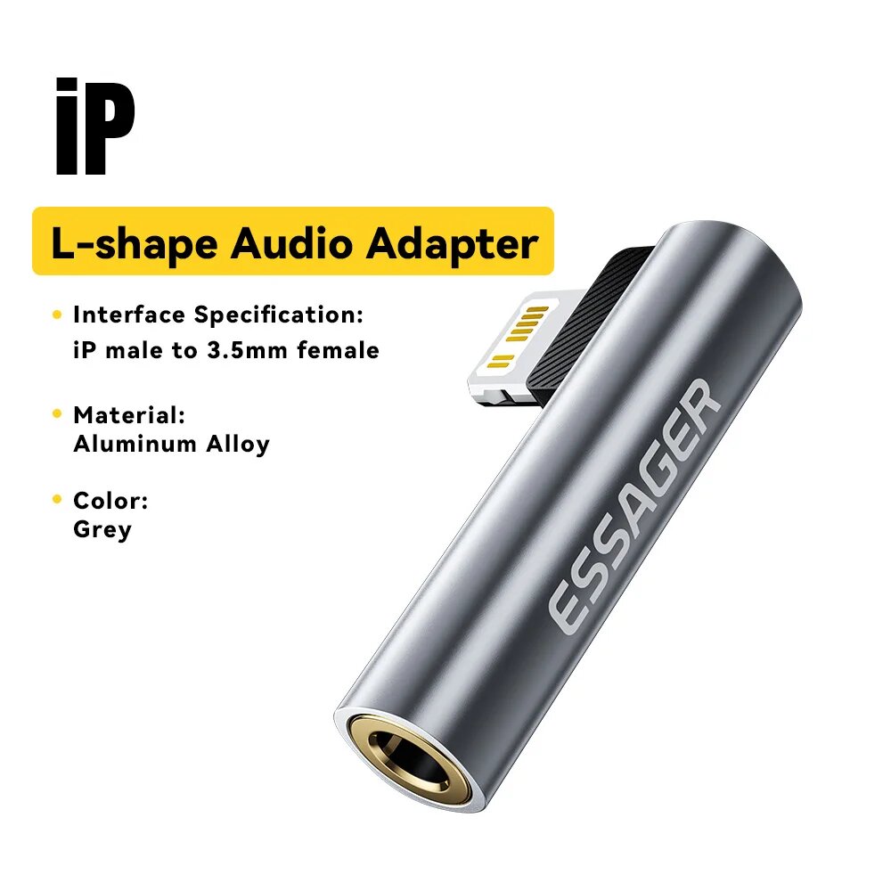 Аудиоадаптер Essager L-образной Формы Type-C На 3,5 Мм Jack (гнездо) Для iPhone Lightning TO 3.5mm