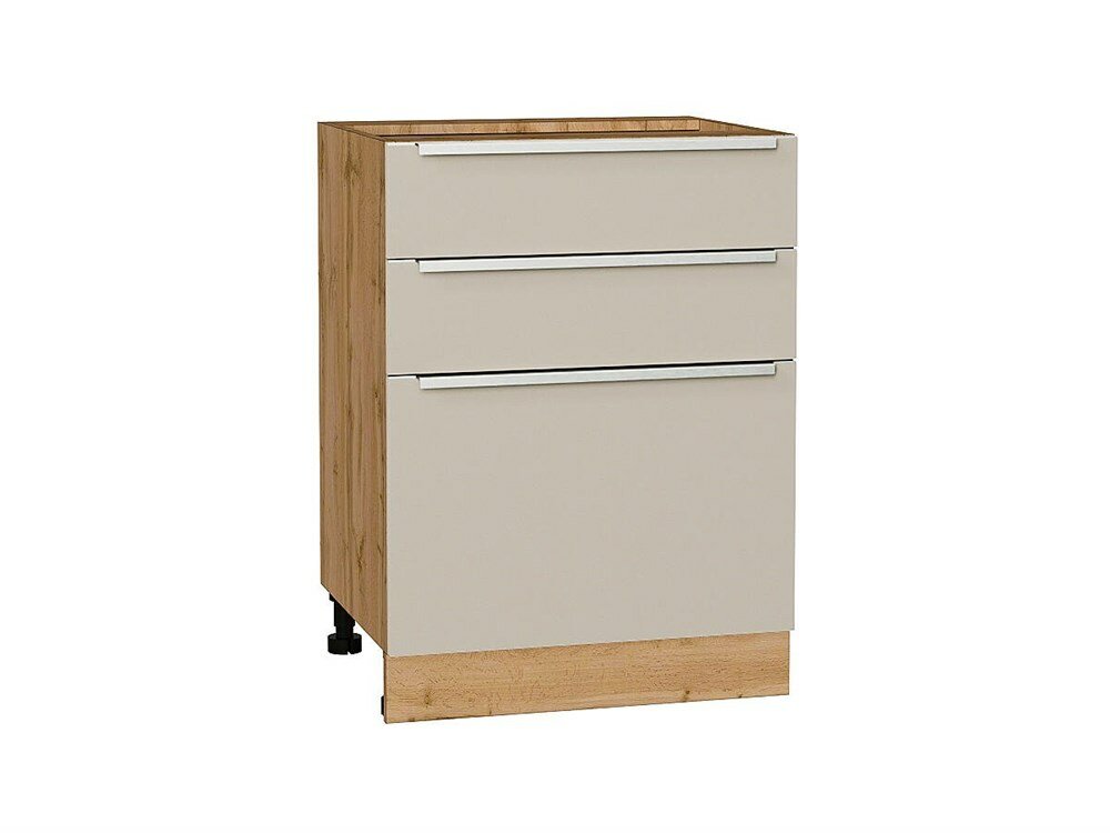 VVT Шкаф нижний с 3-мя ящиками Фьюжн Дуб Вотан, Cream Silk, 600 В*Ш*Г 816*600*480, фасад МДФ Cream Silk, корпус Дуб Вотан Cream Silk