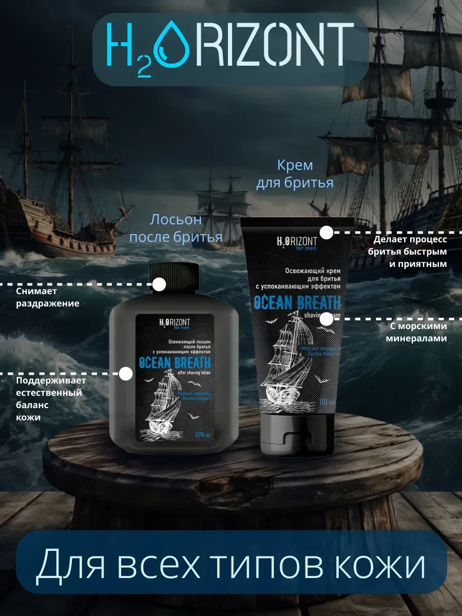 Подарочный набор мужской Vilsen Horizont men Ocean Breath Крем для бритья + Лосьон