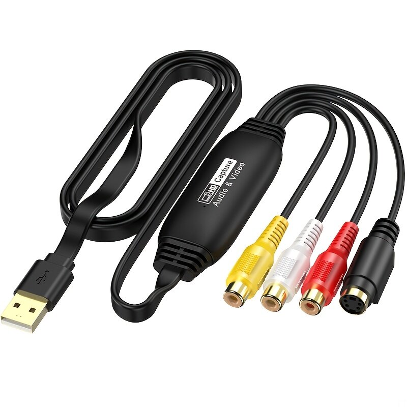 Устройство захвата видео USB 2.0 RCA в USB, цифровой конвертер для VHS, VCR, Hi8 и ТВ, цвет: черный