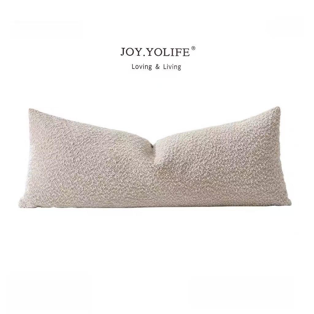 Подушка декоративная 35х90 см прямоугольная в комплекте с наволочкой Joy.Yolife Светлый беж, для поясницы, дивана, кресла, садовой мебели