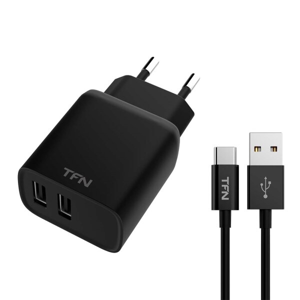Сетевое ЗУ TFN RAPID 2.4A + Type C, черный, TFN, TFN-WCRPD12W2U03