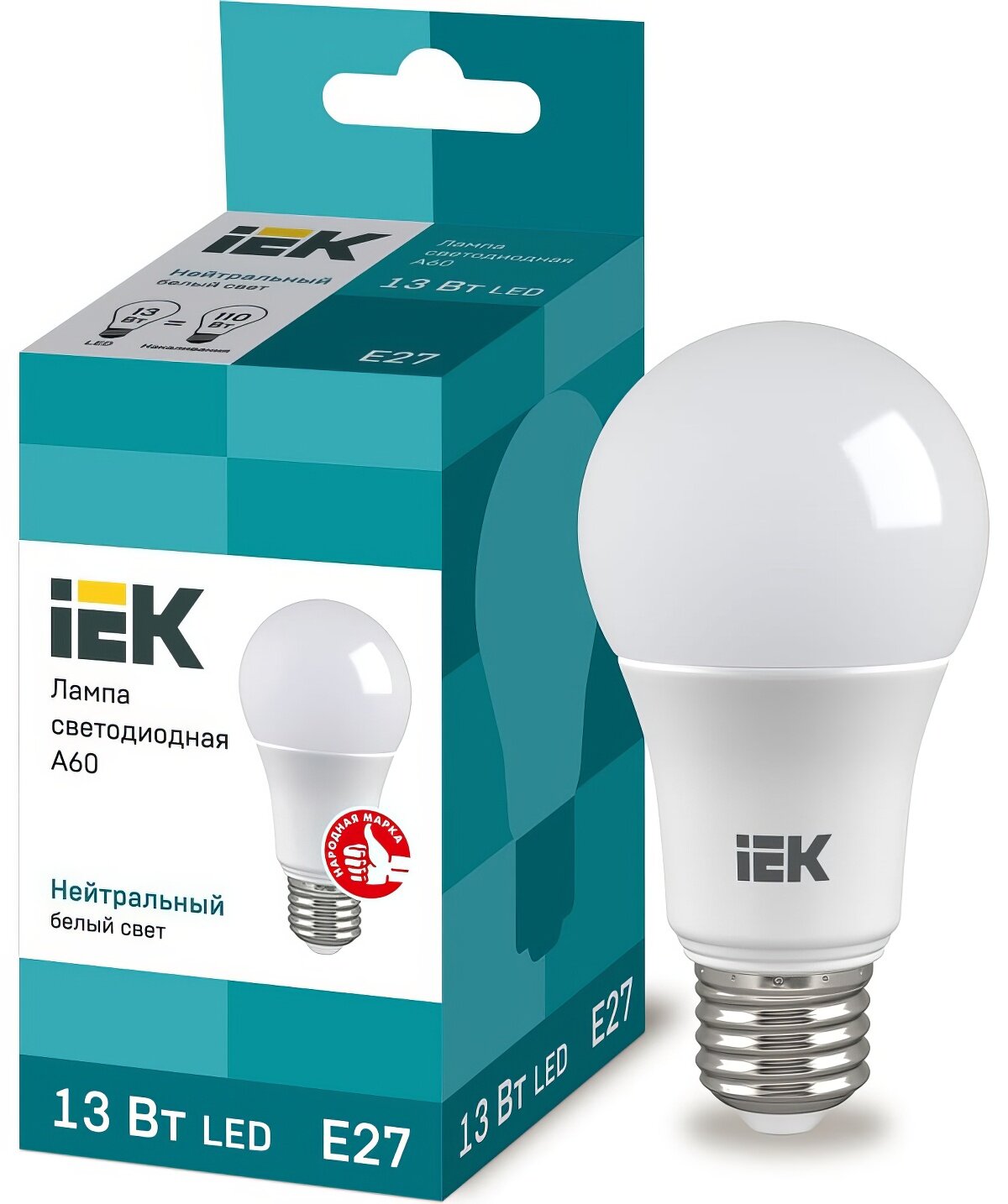 Лампа IEK LED A60 шар 13 Вт 230 В 4000К E27 LLE-A60-13-230-40-E27