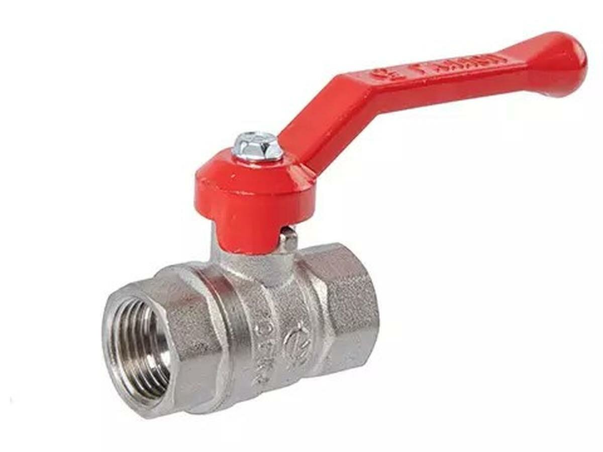 Кран шаровой 1/2" ВР, никель, рычаг красный, Стандарт галлоп, PN40, стандартный проход