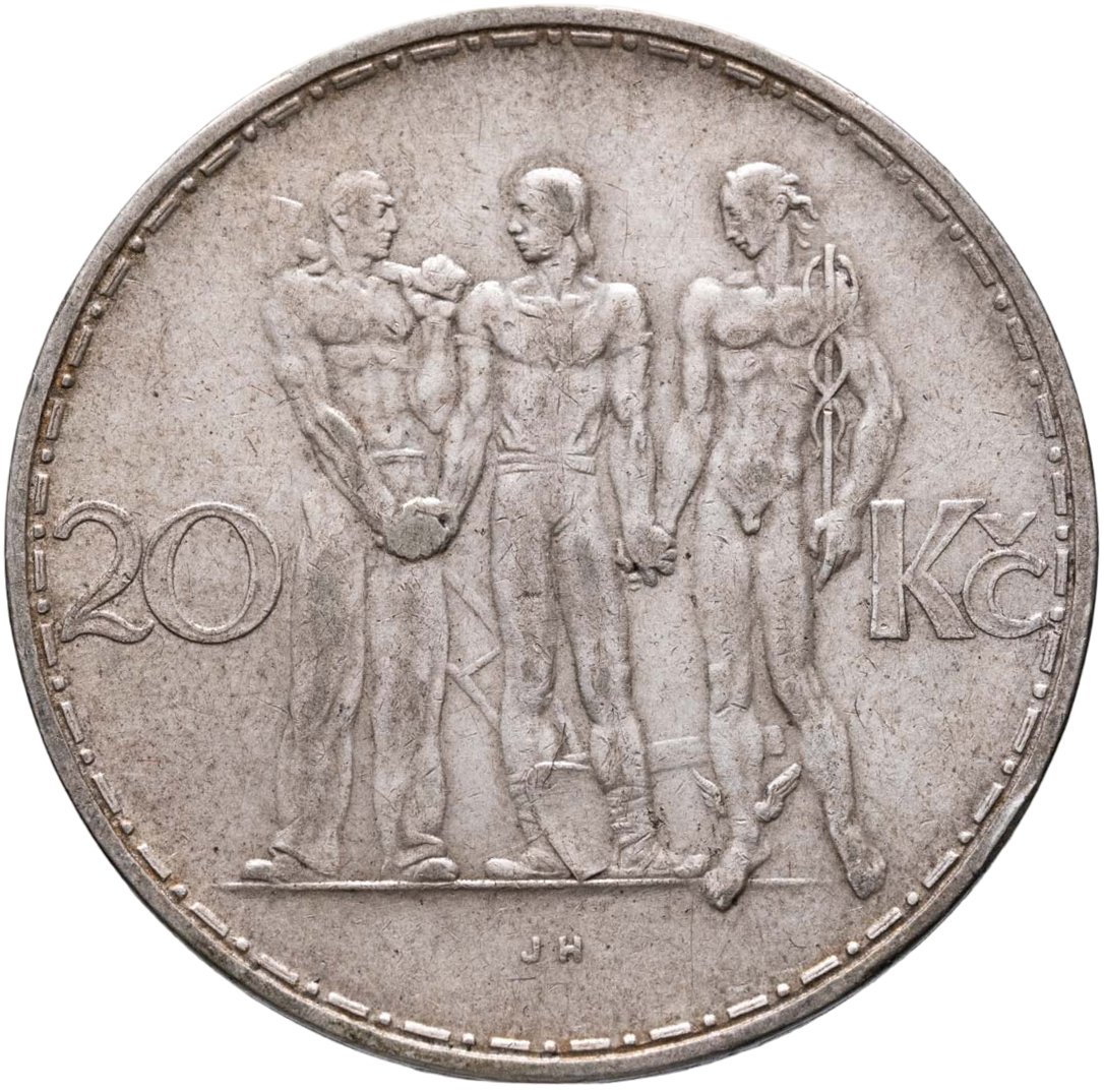 Чехословакия 20 крон korun 1933, Серебро 700, в сохранности VF-XF