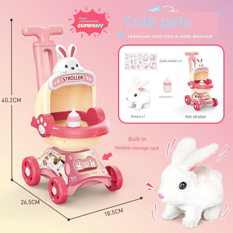 Игровая коляска с зарядкой для питомцев 3-6 лет | Набор из 4 деталей (кролик)