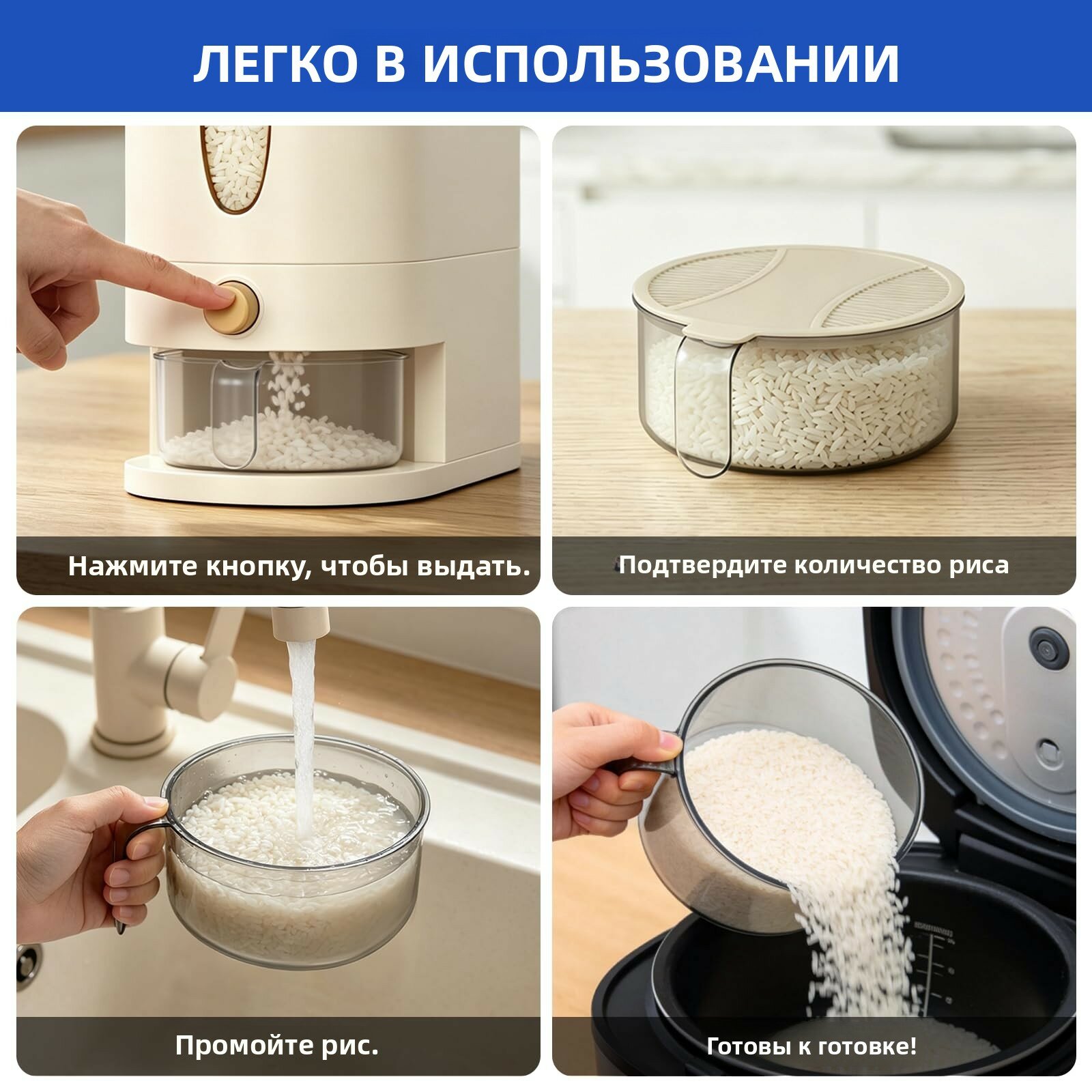 Контейнер-дозатор для крупы, герметичный, защита от влаги, без BPA, бежевый, вместимость 22–25 фунтов