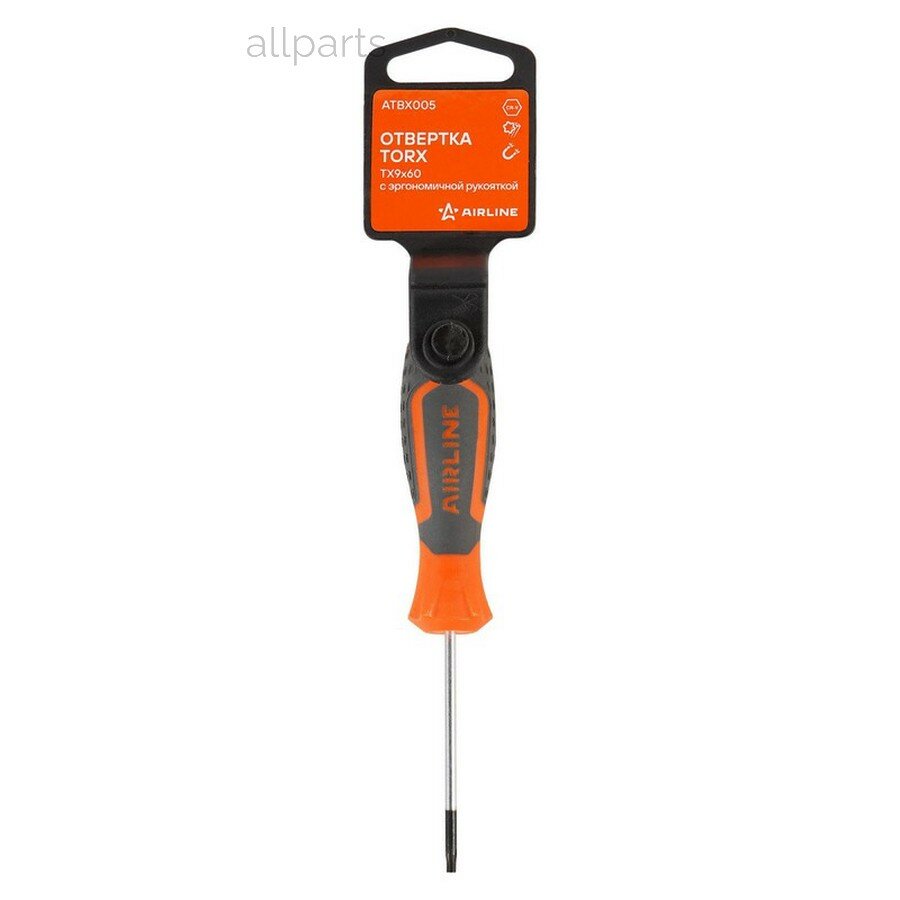 AIRLINE ATBX005 Отвертка TORX TX9x60 с эргономичной рукояткой магнитная, пласт. подвес