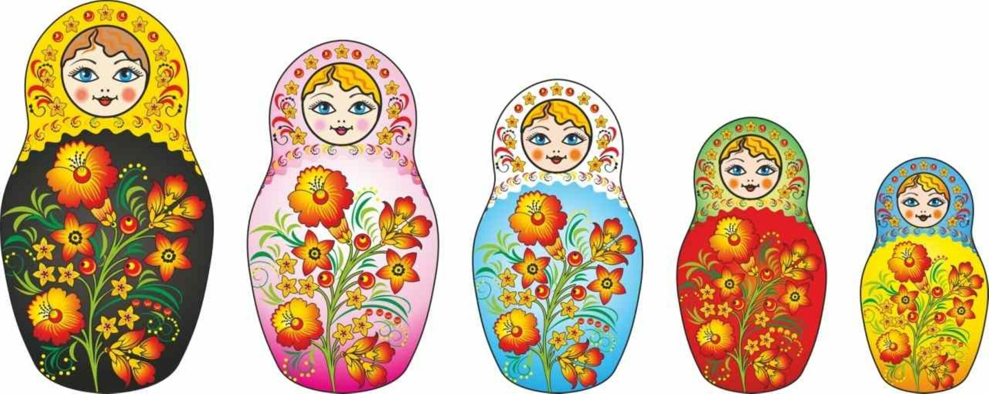 Набор виниловых сувенирных магнитов Цветочные матрешки 5 штук 7 - 4 см