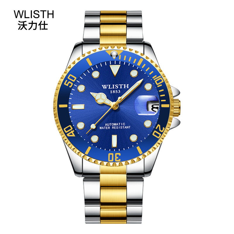 Популярные автоматические механические часы в стиле Submariner, стальной ремешок, модные, водонепроницаемые, с календарем, светящиеся мужские часы