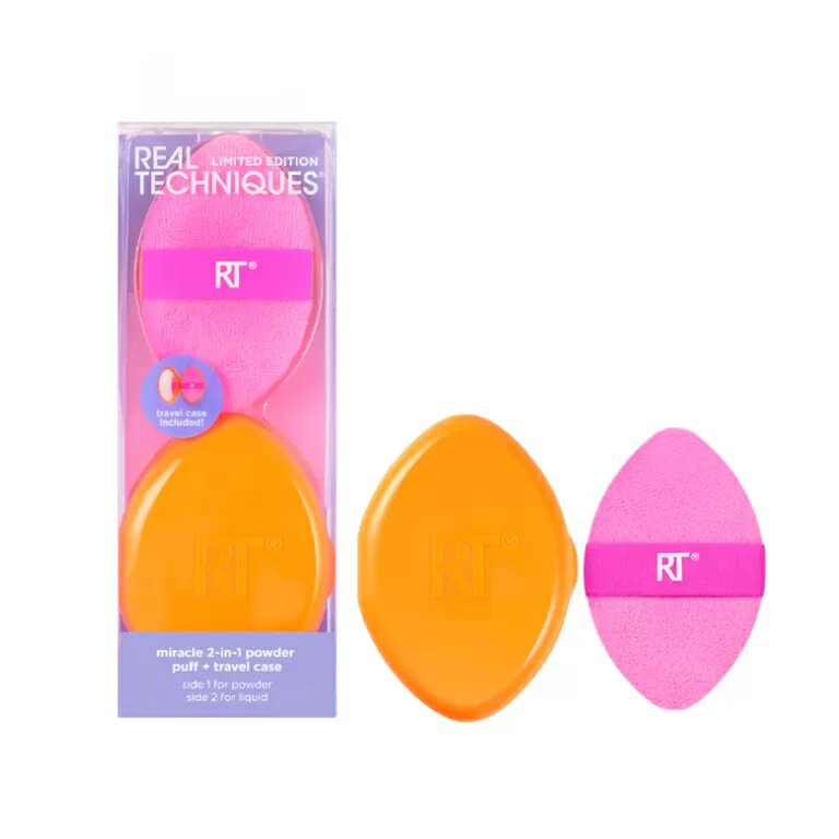 Real Techniques Двусторонняя пуховка для пудры c футляром Night Brights 2-in-1 Miracle Powder Puff 1 шт