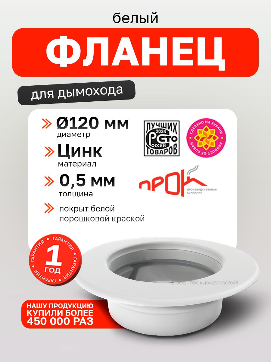Фланец для дымохода белый D 120 мм (0,5/430) цинк "Прок"