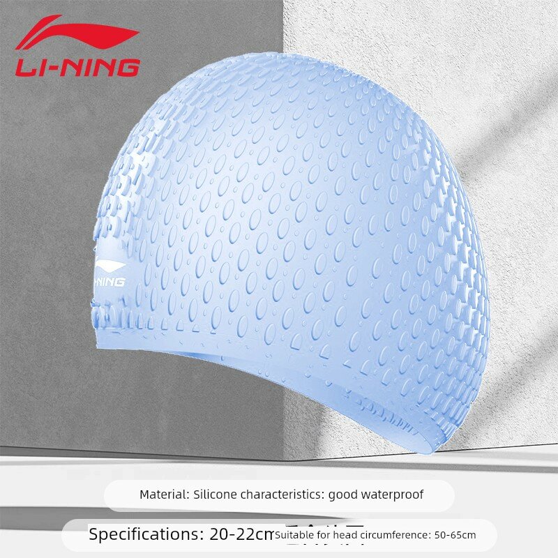Lining Oversized Thick Swim Cap with Ear Protection and Bubble Design, Light Blue for Adults, Comfortable and Durable