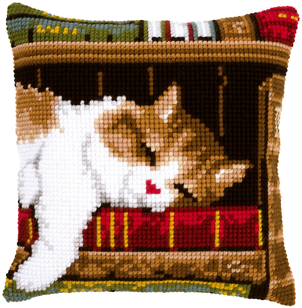 PN-0146409 Набор для вышивки крестом Vervaco Cat sleeping on bookshelf "Спящий кот на книжной полке"