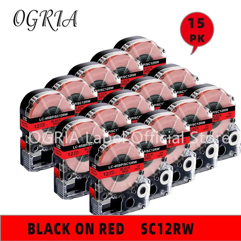 Лента для этикеток OGRIA 6 мм 15 PK Black on Red