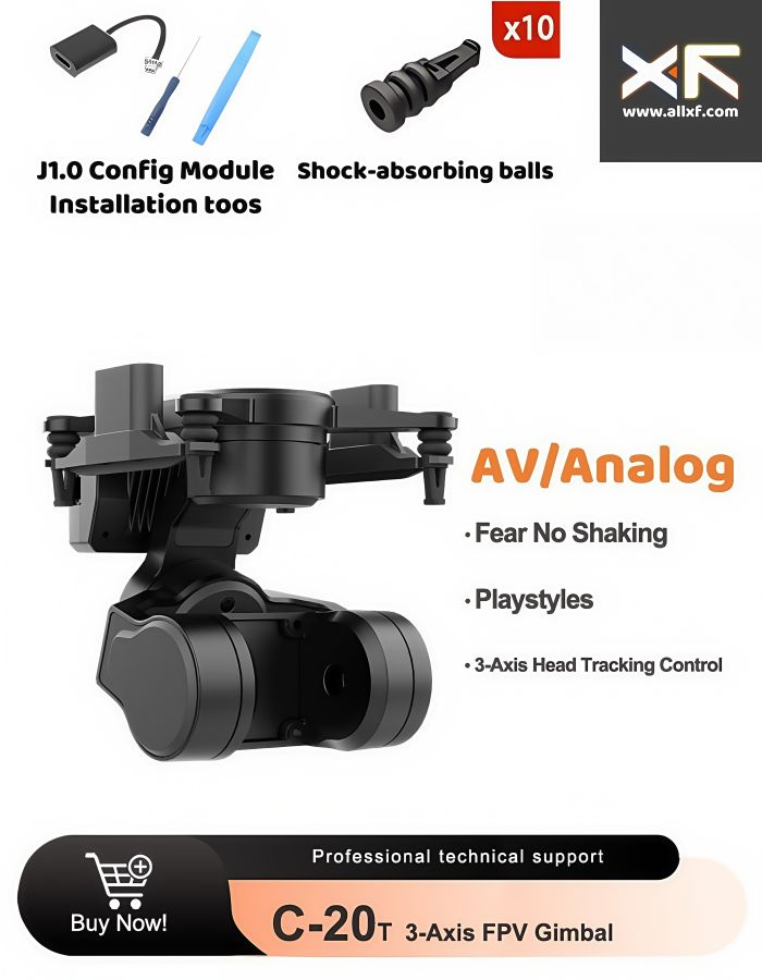 AllXF C-20T 3-осевой подвес высокоточный стабилизатор Гимбал gimbal для O4 Pro/O4/O3 Walksnail Avatar/Moonlight аналоговых камер