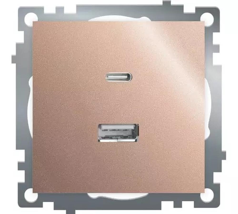 Розетка встраиваемая Type-C+USB шампань STEKKER Катрин 50056