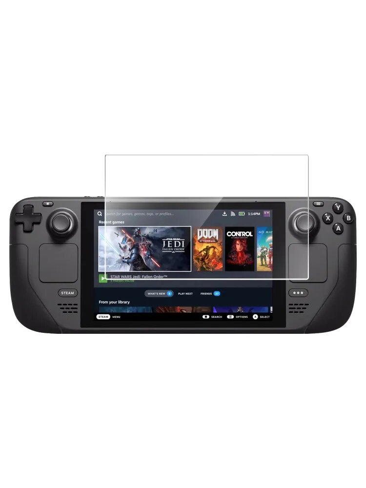 Защитное стекло для Steam Deck / Steam Deck Oled ( Стим Дек / Олед ) на Экран, гибридное: пленка + стекловолокно, прозрачное силиконовая клеевая основа тонкое