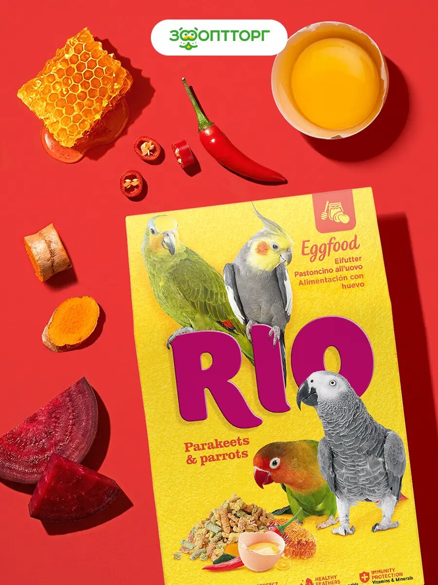 RIO Яичный корм для средних и крупных попугаев Злаковое ассорти, 250 г.