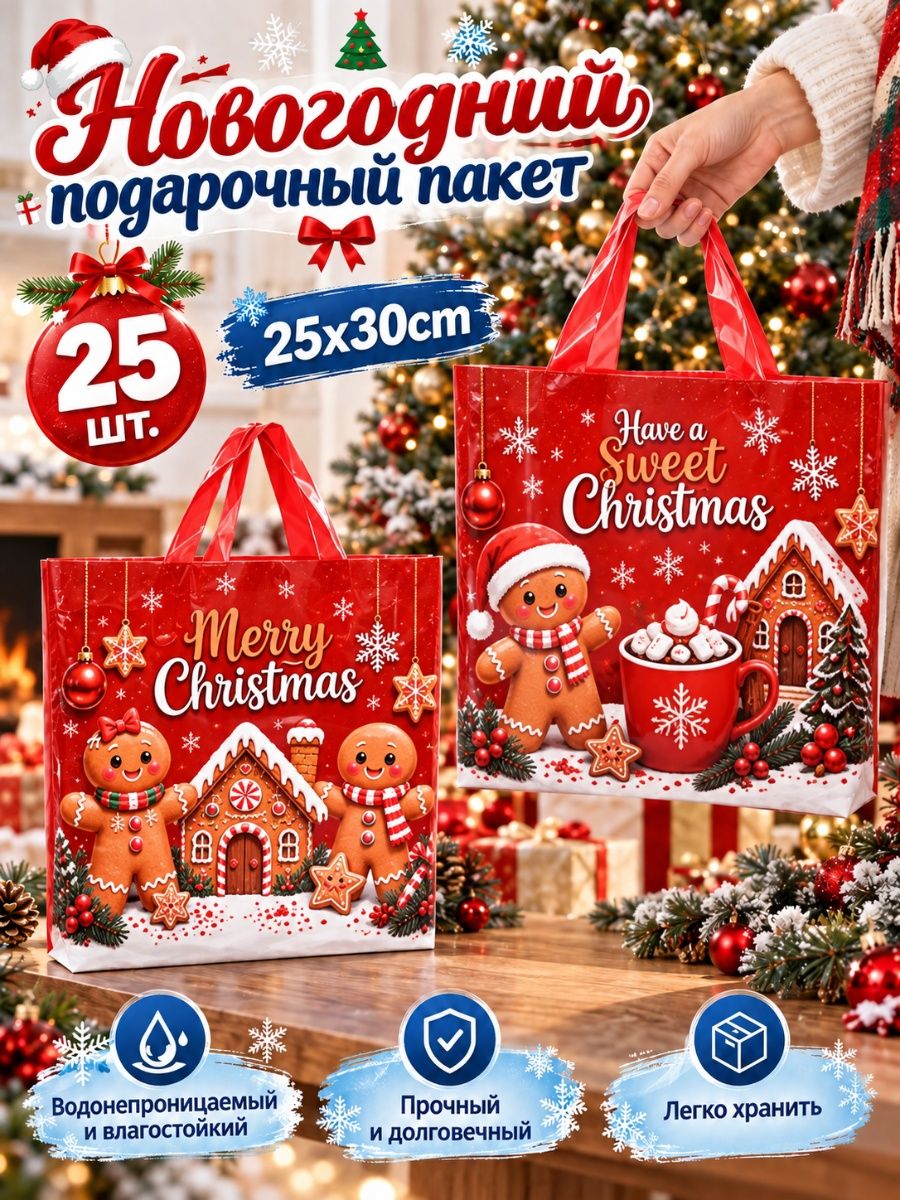 Пакет подарочный горизонтальный 30х25 см 25 шт