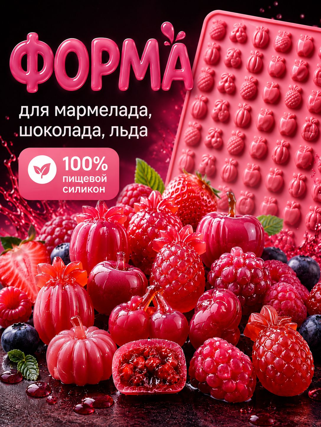 Форма для мармелада силиконовая "Фрукты и ягоды" Marsel Home формочки для конфет и шоколада