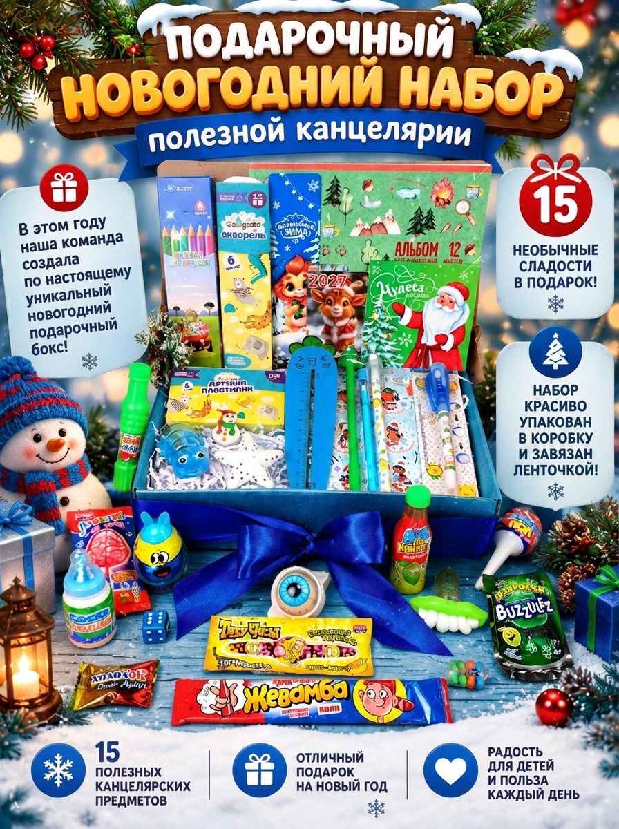 Подарочный набор в коробке "Новогодний премиум" + Подарок необычные сладости (М)