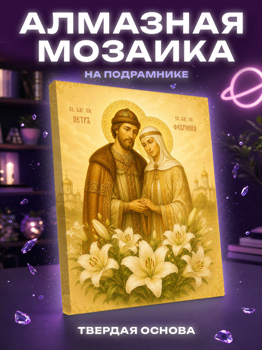 Алмазная мозаика Пётр и Феврония белые лилии