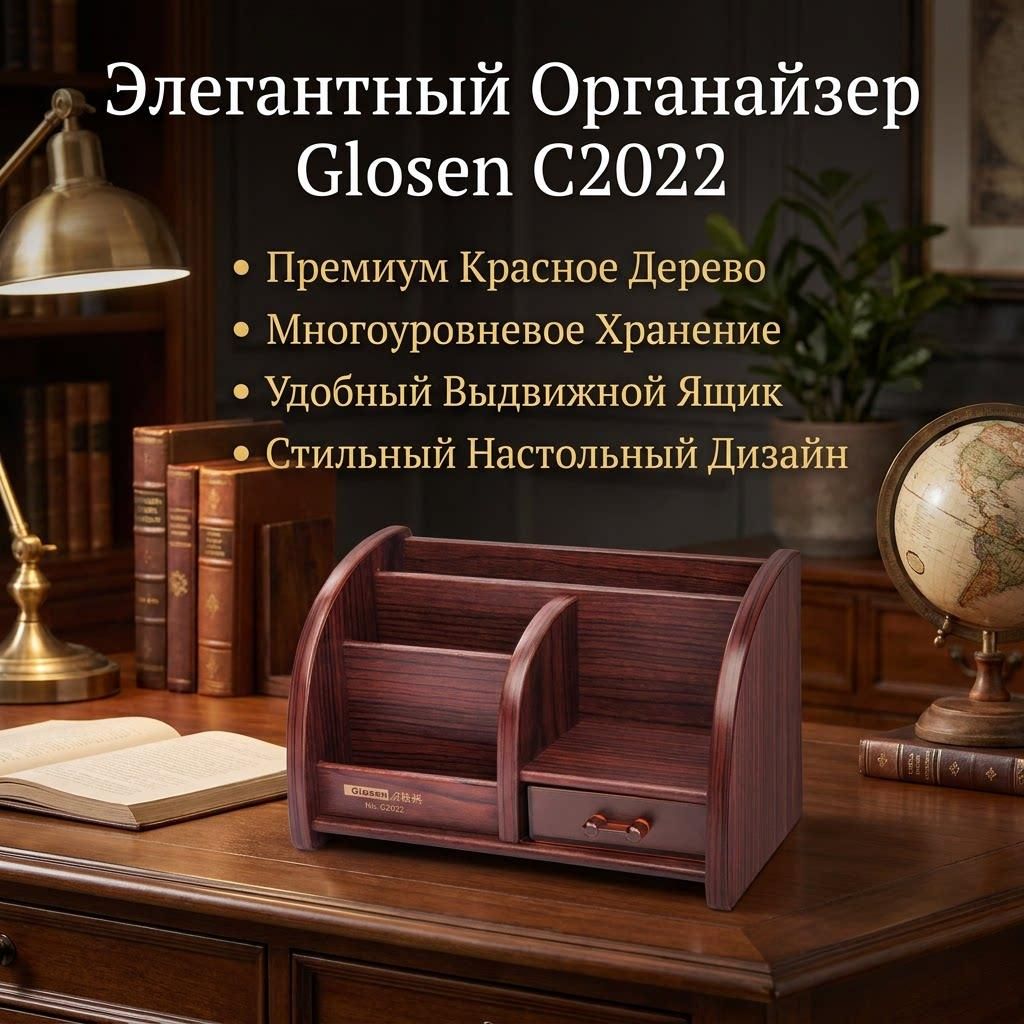 Настольная деревянная подставка для ручек с ящиком-