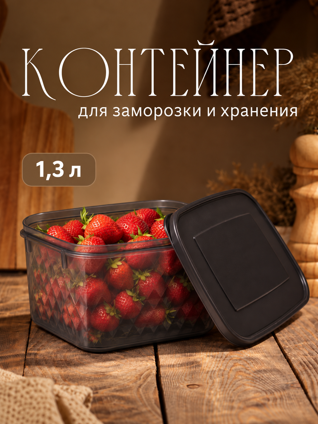 Контейнер для заморозки и хранения продуктов «Кристалл», 1.3 л, 18×12.5×8 см, серый