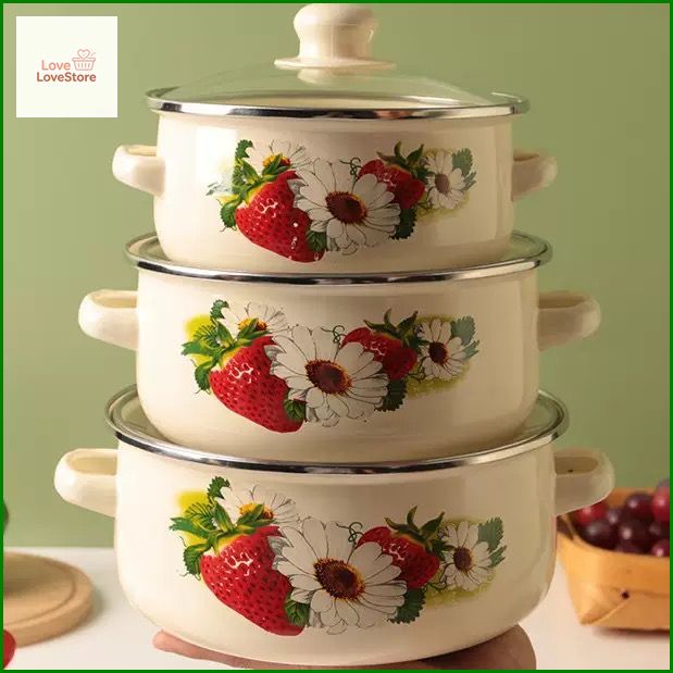 Уховарка 1,5 л, 1,8 л, 1,2 л с крышкой 3 шт эмаль