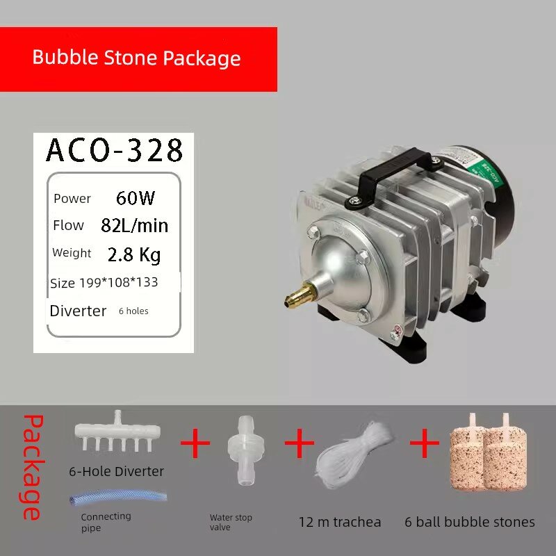 Haili ACO328-60W Набор аэрационного насоса с 12м шлангом и 6 воздушными камнями для аквариумов