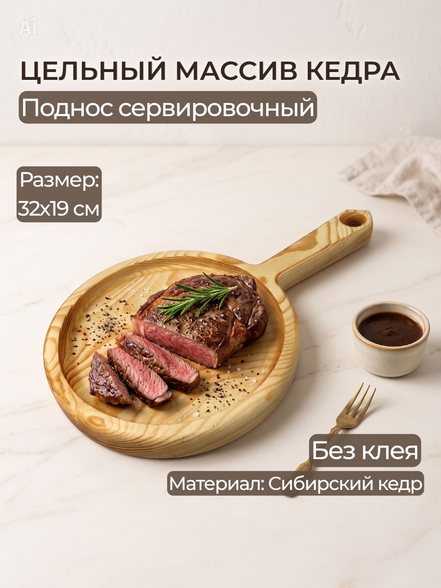 Деревянный сервировочный поднос Art of Siberia с ручкой для подачи блюд WS39