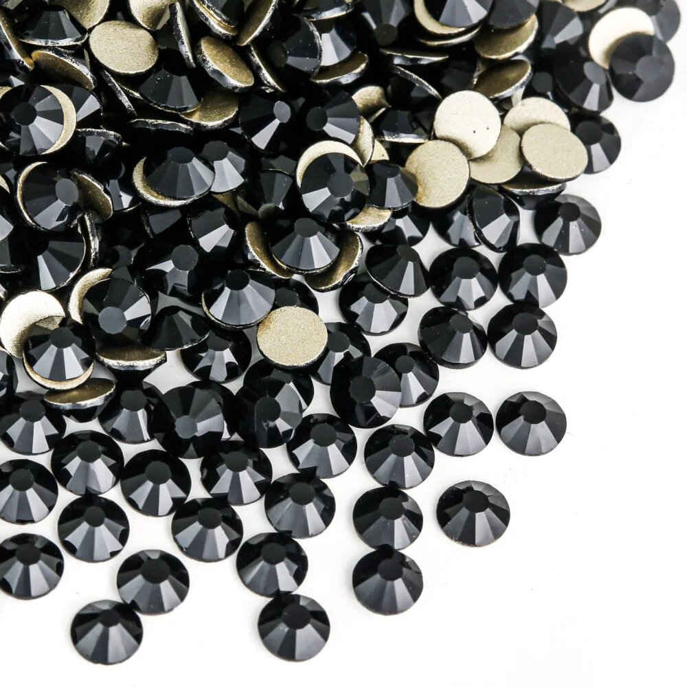 Стразы черные стеклянные SS12-1440pcs, Gold Base Jet Black
