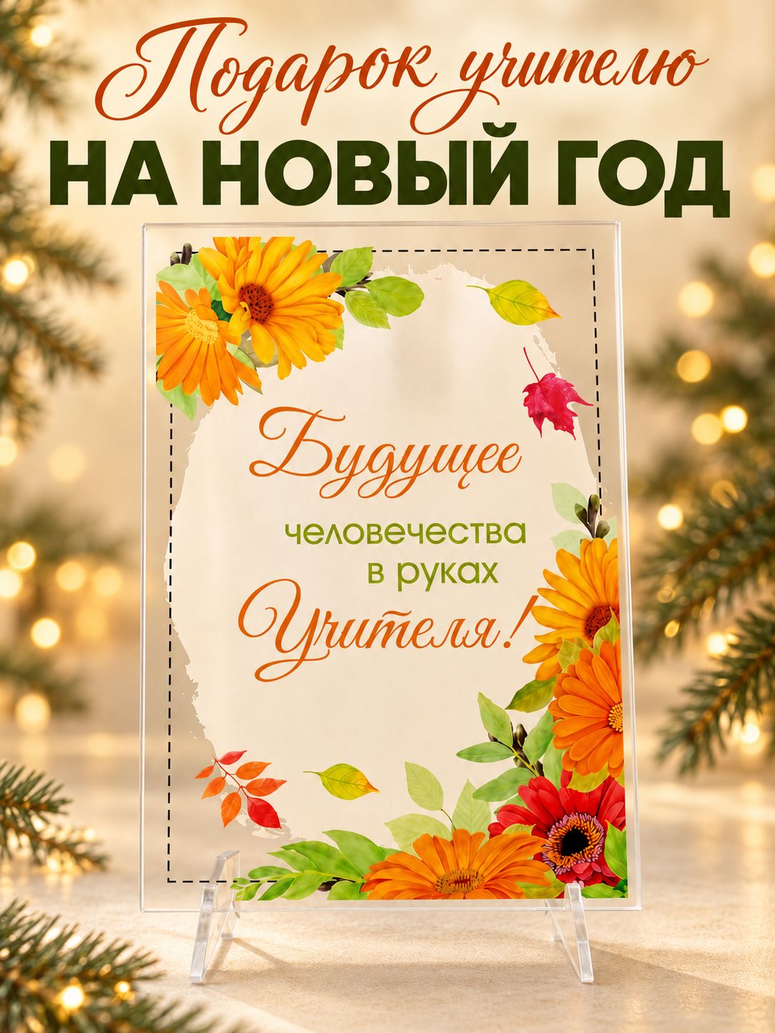 Акриловая открытка "Будущее в руках учителя" подарок на день учителя, новый год открытка-постер