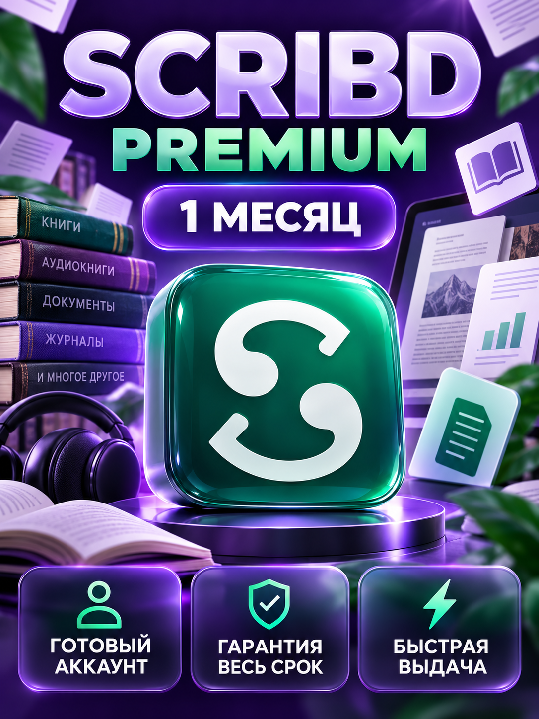 Scribd Premium на 1 месяц — готовый аккаунт, гарантия весь срок