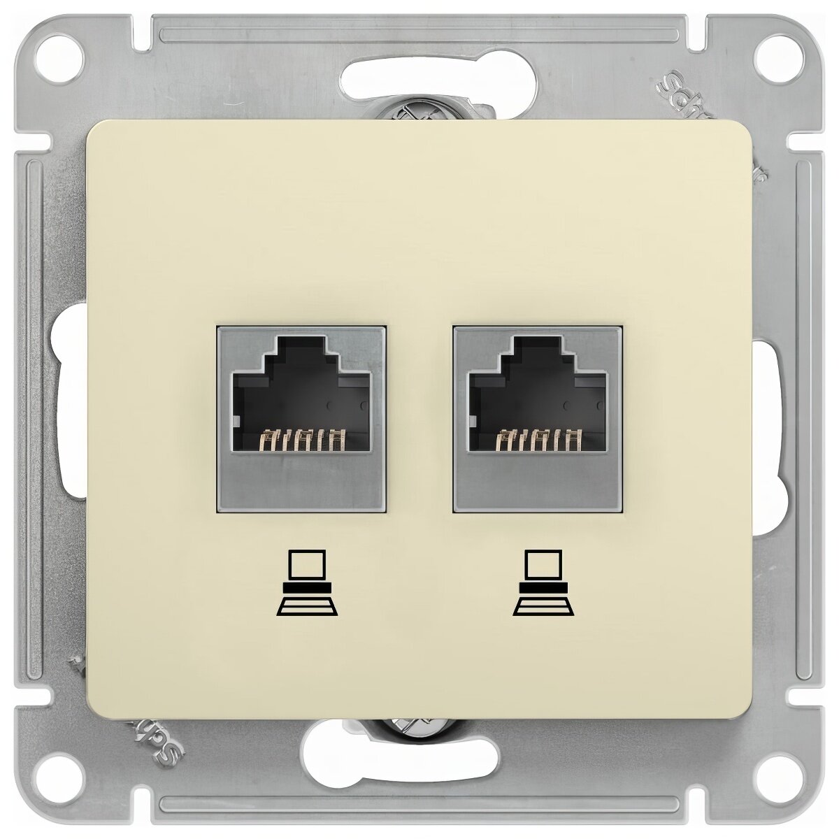 Механизм компьютерной розетки Systeme Electric 2-м Glossa RJ45+RJ45 кат.5е бежевый SchE463578 GSL000285KK