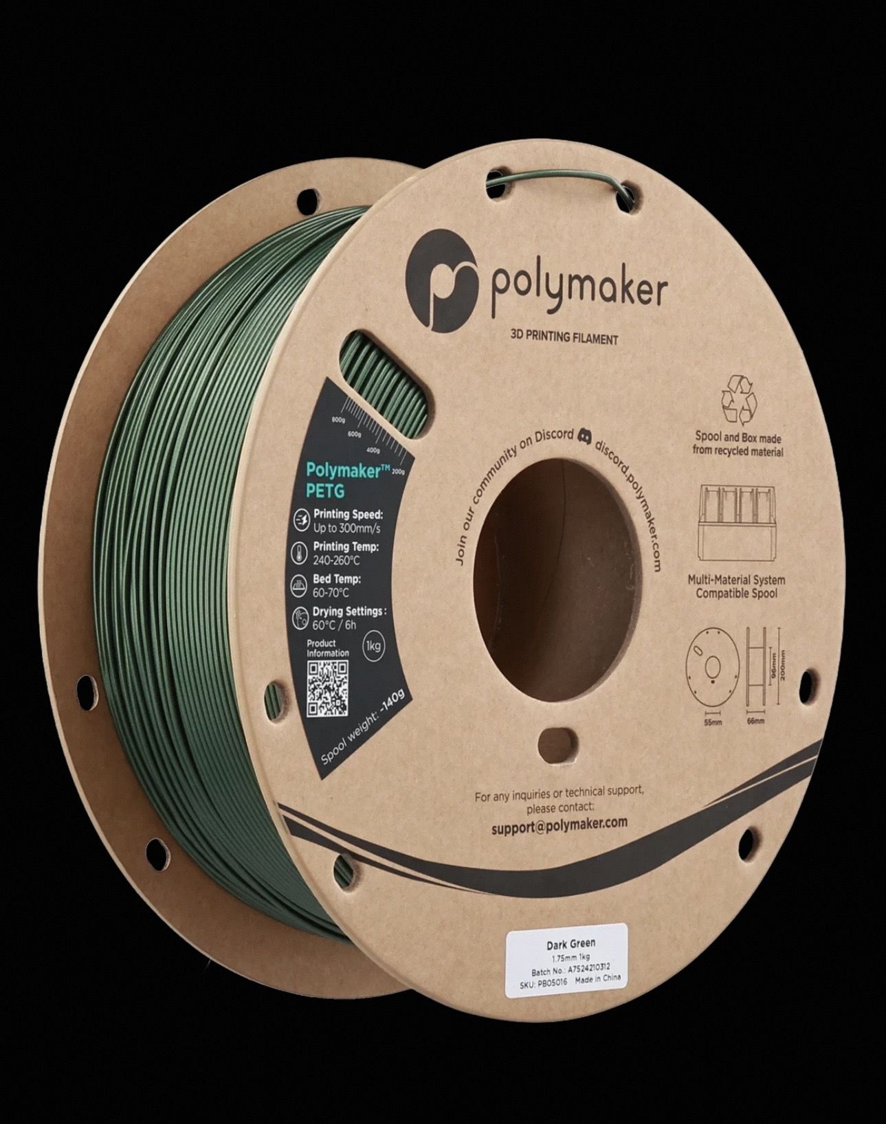 Polymaker PETG HF нить для 3D-принтера 1,75 мм темно-зеленая 1 кг