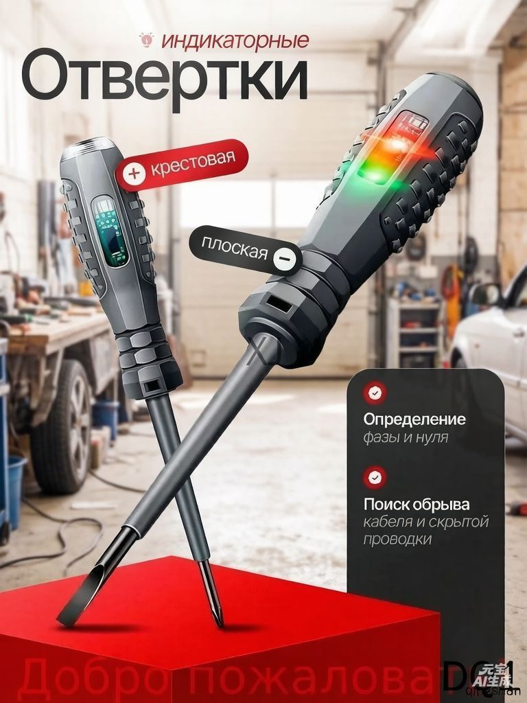 Индикаторная отвертка тестер набор 2 шт для электрика, скрытой проводки, пробник 220В(серый)