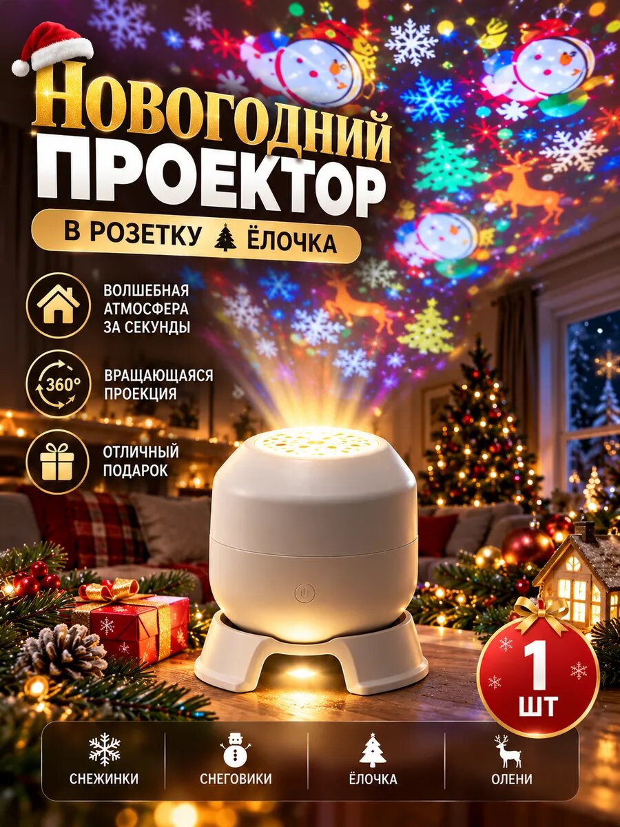Новогодний проектор в розетку елочка на стену USB