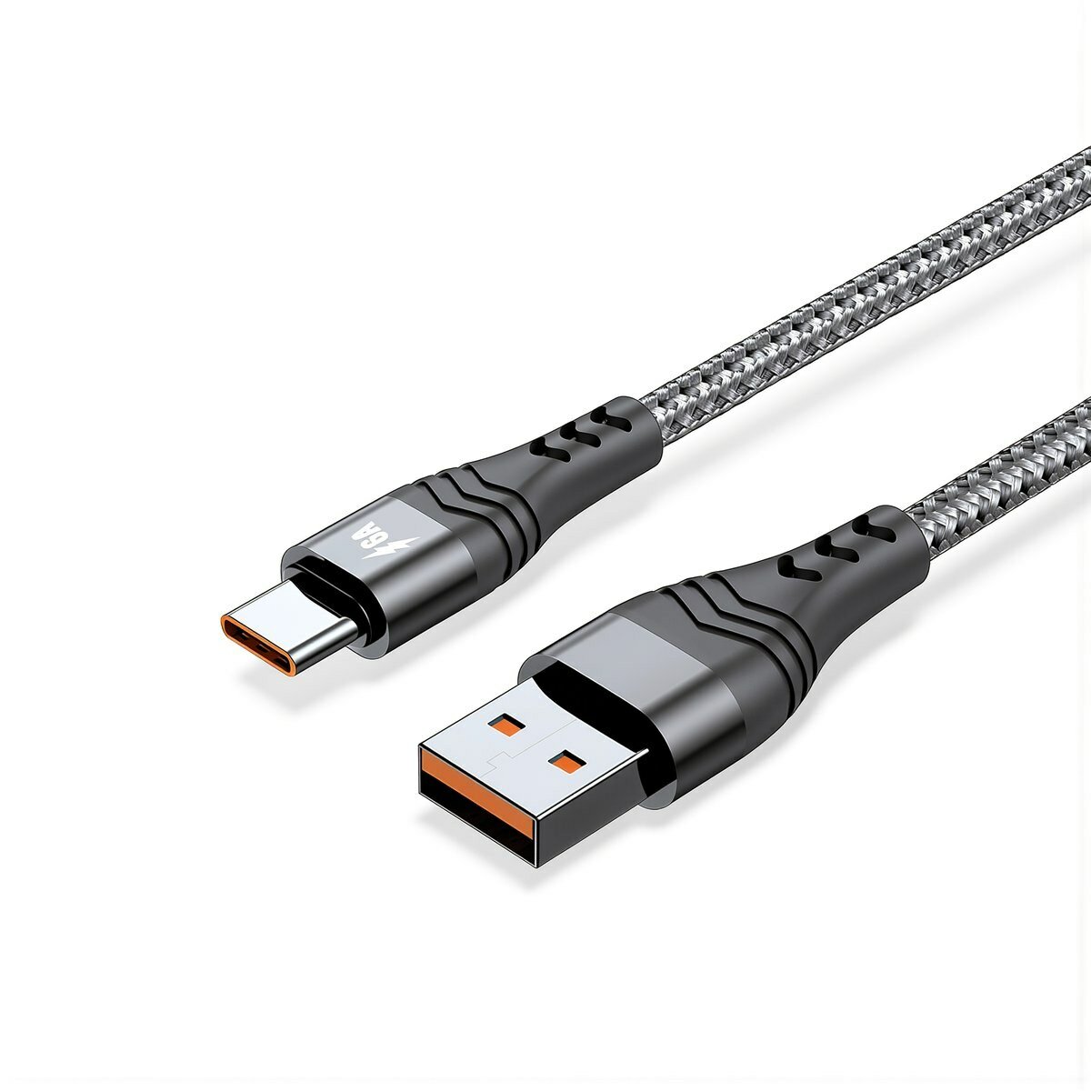 Длинный кабель для зарядки 3 метра серый USB Type-C 6А 66Вт нейлоновый плетеный быстрая зарядка передача данных для гаджетов на Андроид Хуавей Самсунг широкий радиус действия, Кабель USB Type-C 0,5 м