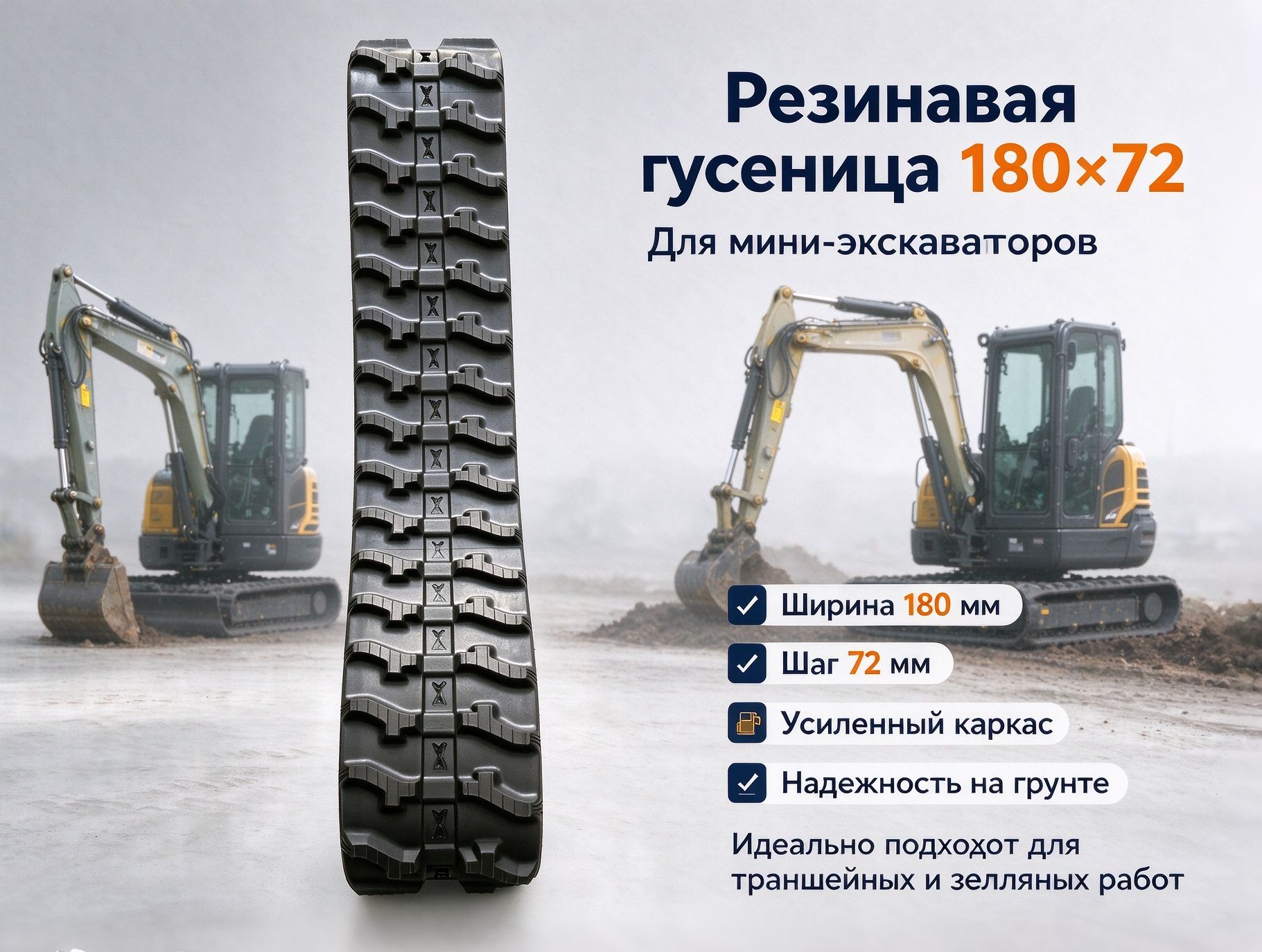 180X72X34 ммГусеница резиновая 180 X72 для мотоблока, культиватора, газонокосилки, миниэкскаватора, грузового транспорта садовая техника