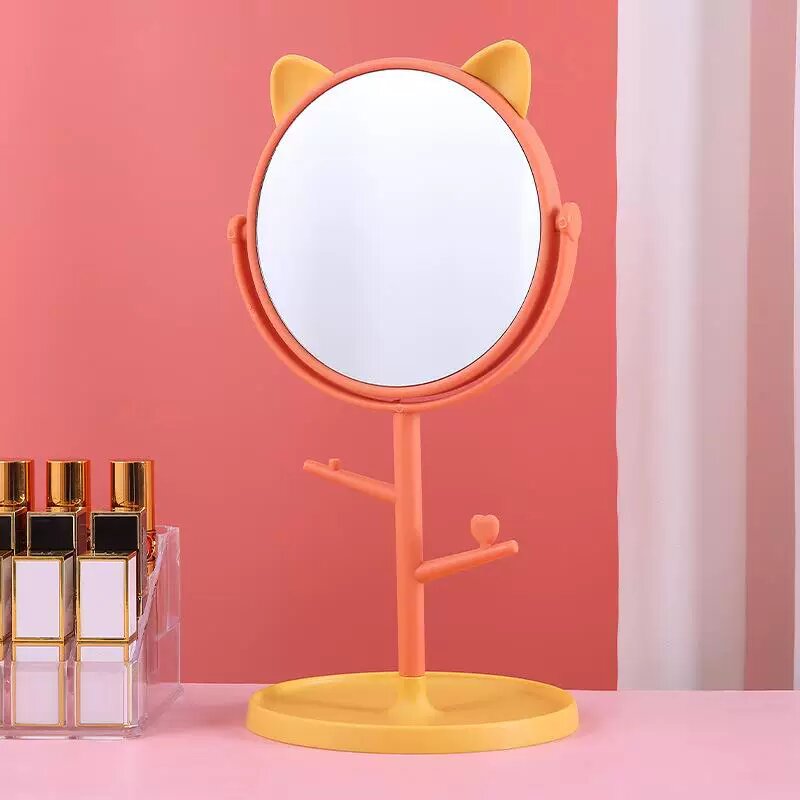 Складное зеркало для ванной комнаты Cat Ear F828-2, розовый и желтый цвет, установка без сверления