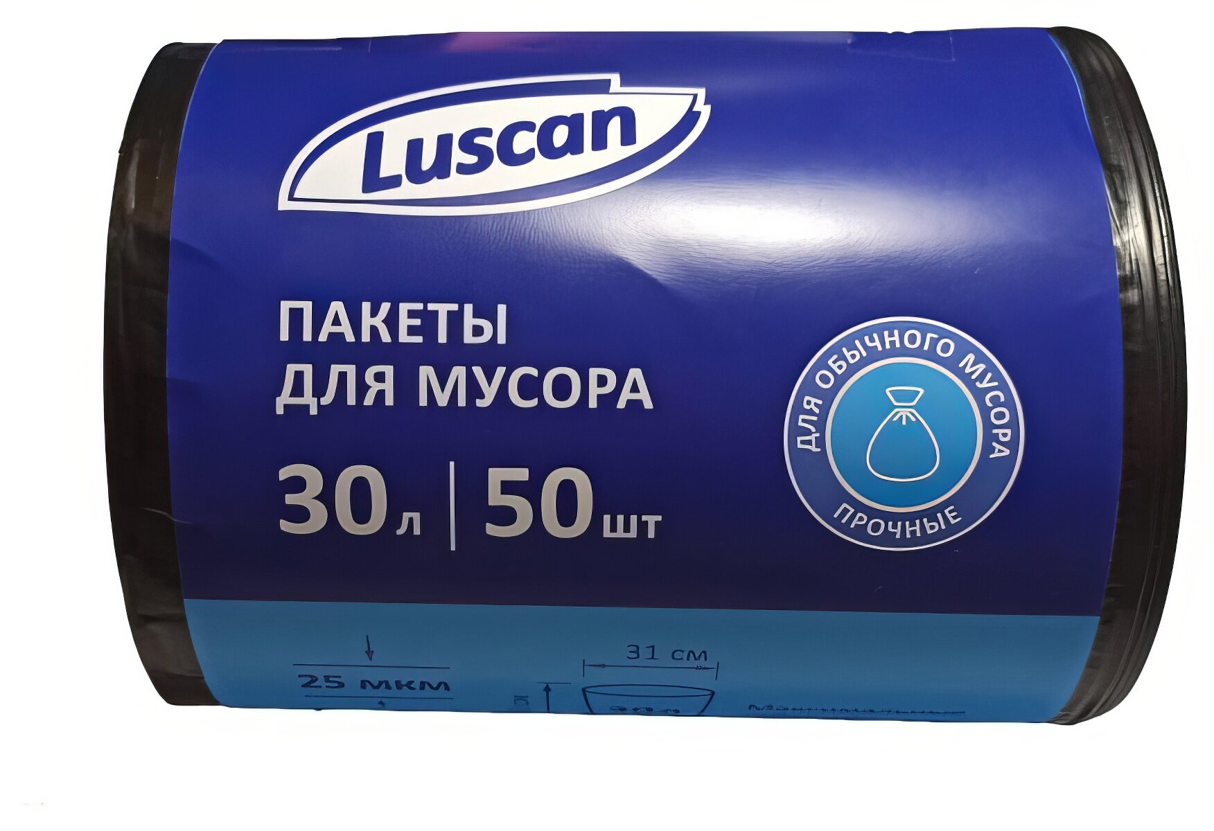 Мешки для мусора в рулоне (50 шт, 500х700 мм, 30 л, 25 мкм, ПВД, черные) Luscan 1602402