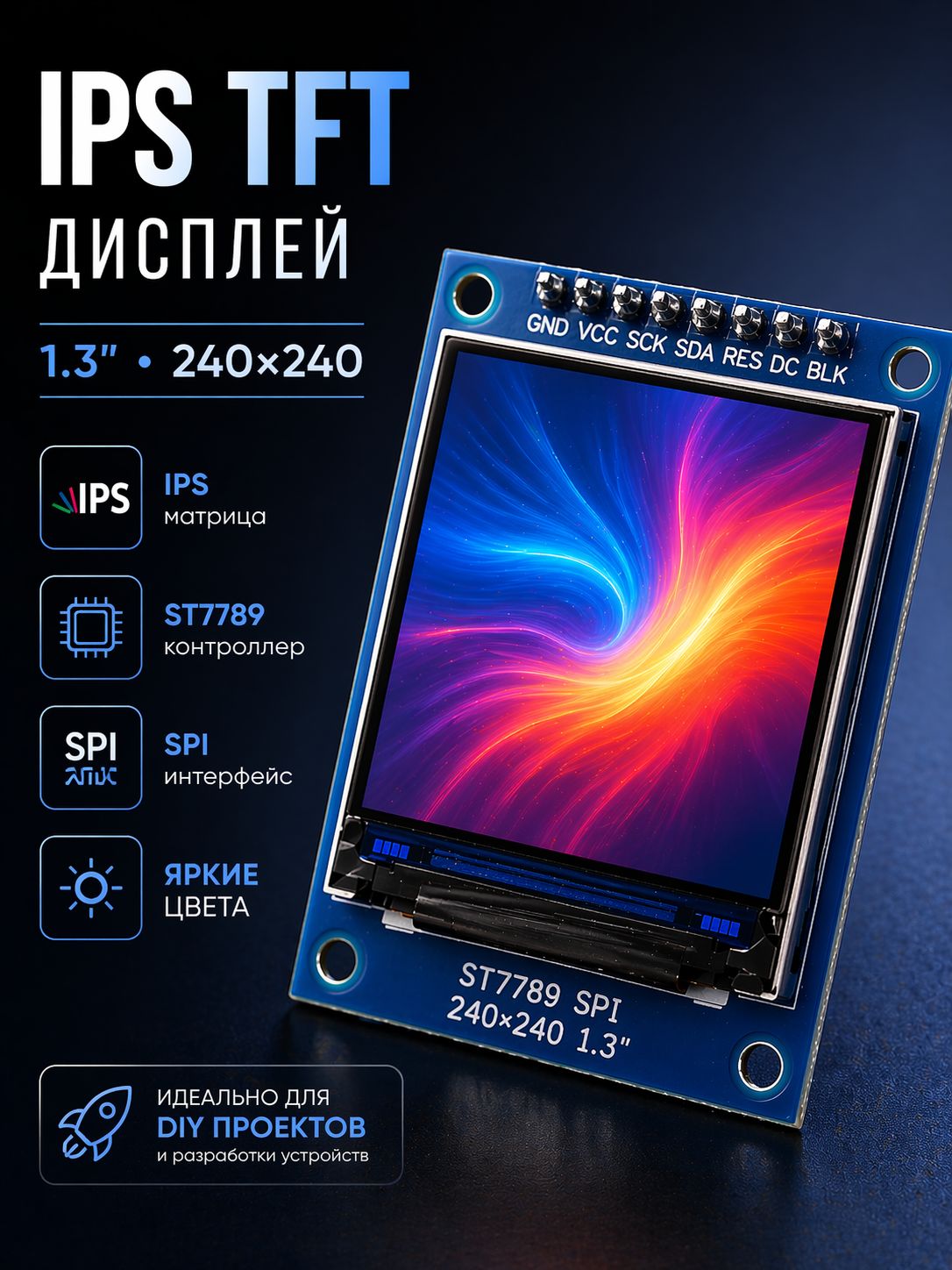 Цветной IPS TFT дисплей на ST7789 SPI, 240х240 1.3"