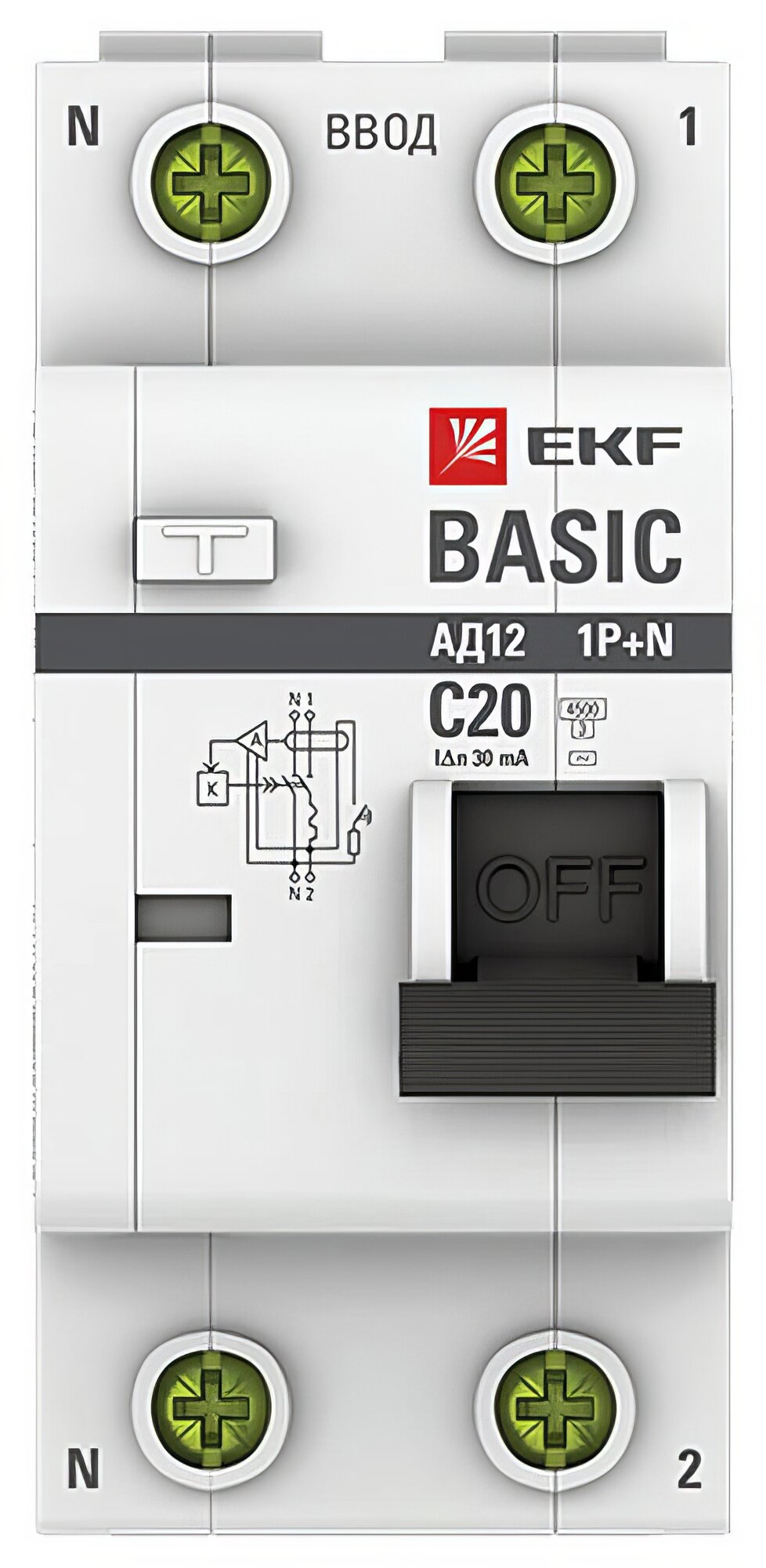 Автомат дифференциальный EKF Basic АД-12 20А 1P+N тип AC 30 мА 4,5 кА (DA12-20-30-bas)