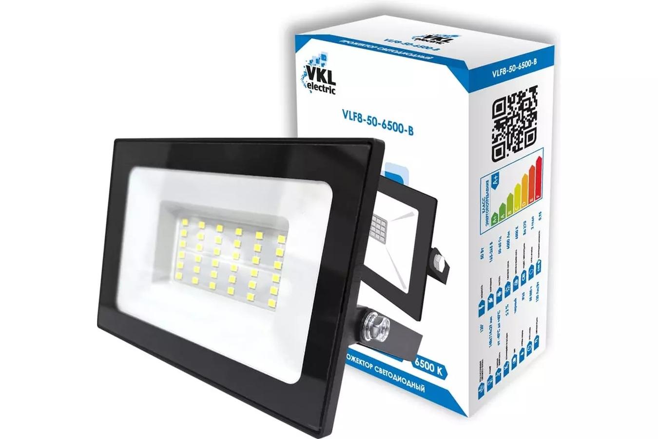 Прожектор светодиодный 50Вт 6500К IP65 черный VKL electric 1208268