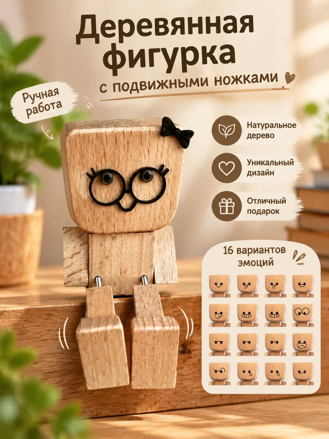 Деревянная качающаяся фигурка ручной работы, декоративная статуэтка для интерьера