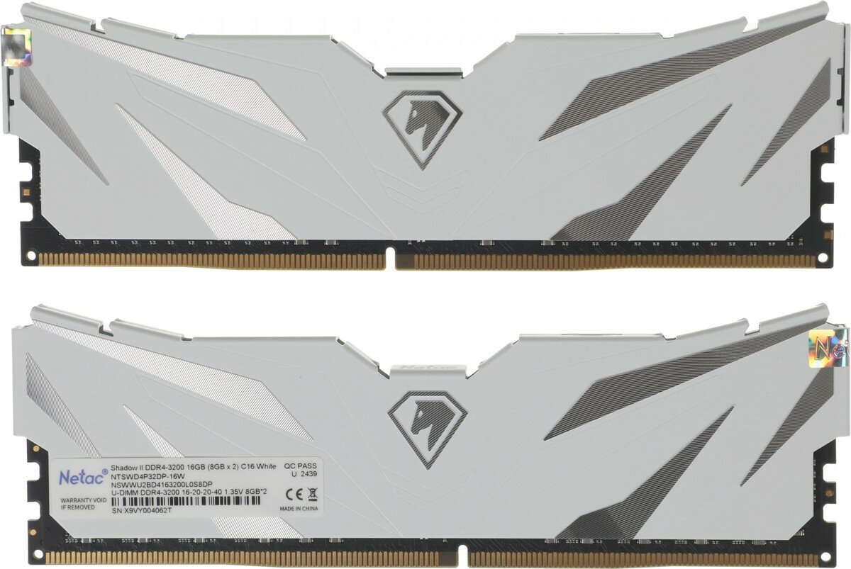 Оперативная память NETAC Shadow II NTSWD4P32DP-16W DDR4 - 2x 8ГБ 3200МГц, DIMM, white, Ret
